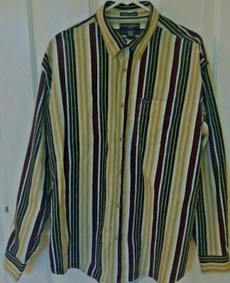 IVY CREW CLASSICS Brown Blue Red Stripe Long Sleeve Mens Casual Shirt ...