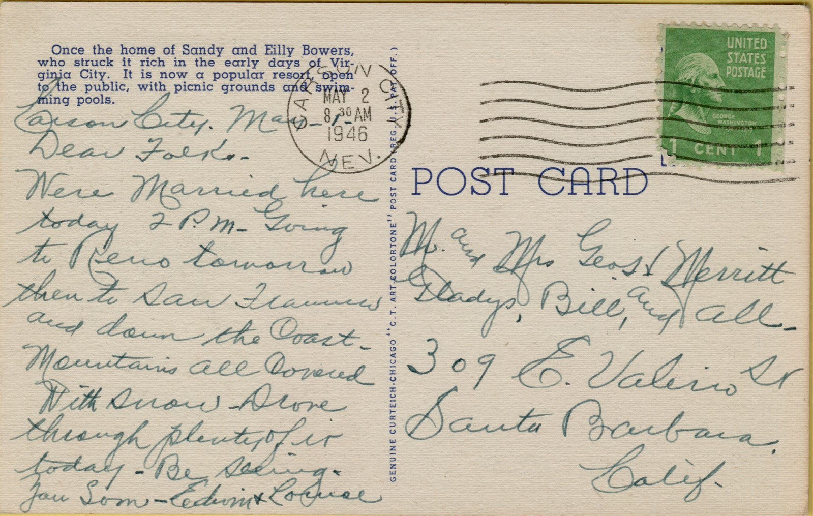 1946 Old Bowers' Mansion between Reno & Carson City Nevada NV Postcard ...