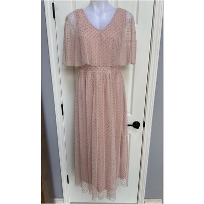 CANDALITE Nude Gold glitter Long Eve GOWN Prom FORMAL Flutter Slv DRESS ...