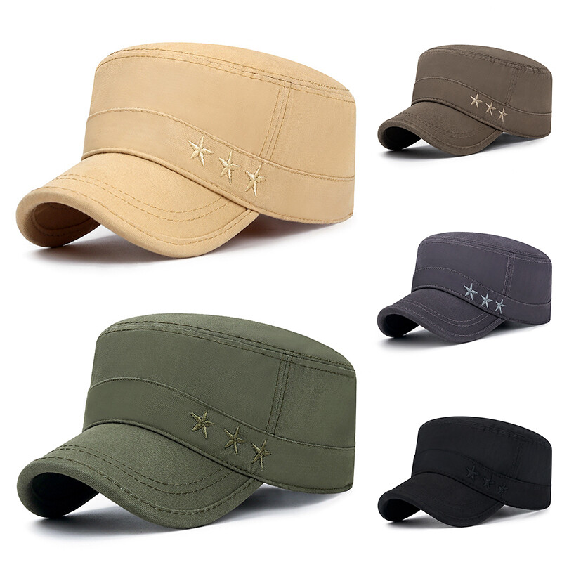 Flat Top Military Cap Cadet Hat Baseball Hat Army Hats Casual Washed ...