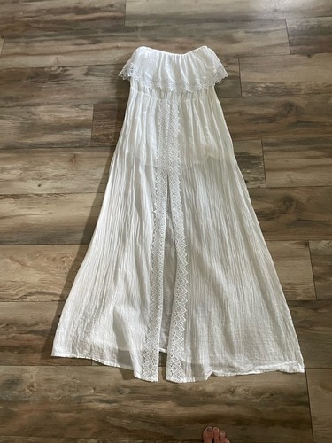 Solitaire Swim Cover Up White Lace Dress Beach Pool Strapless Small | eBay