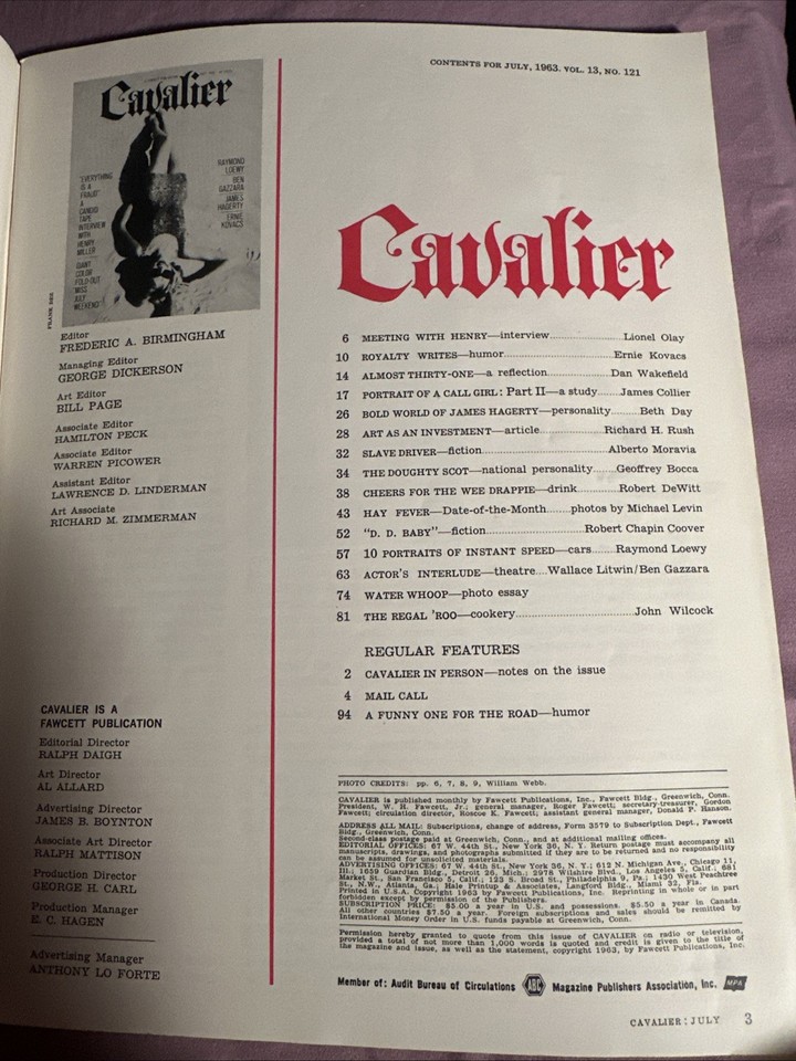 Vintage Cavalier July 1963 Pin Up Magazine Lad Mag Men’s Fawcett Henry ...