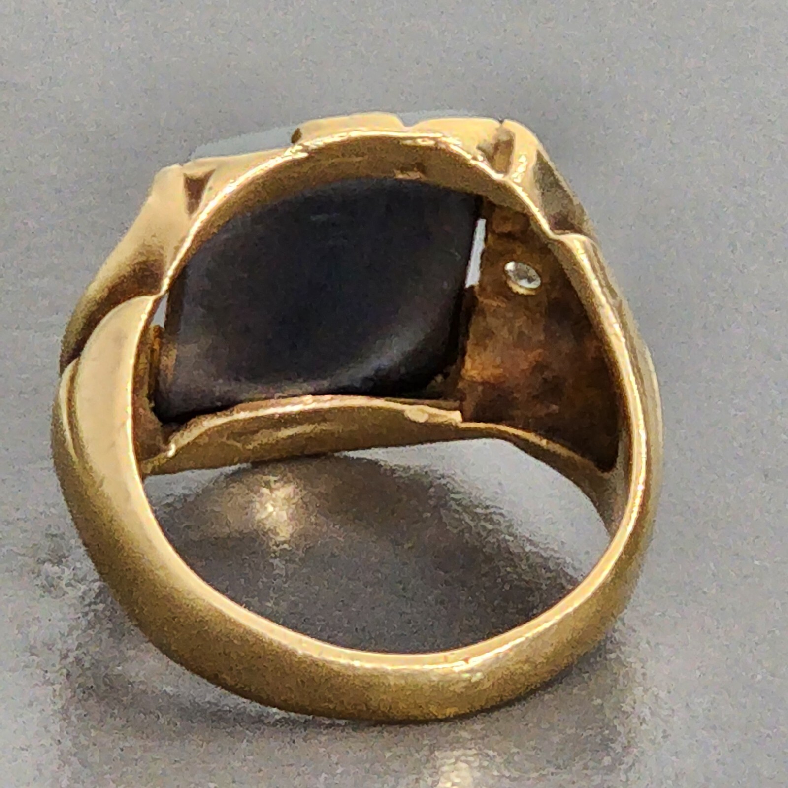 1940's CLASSIC 10K GOLD, HEMATITE & DIAMOND CARVED INTAGLIO SIGNET RING ...