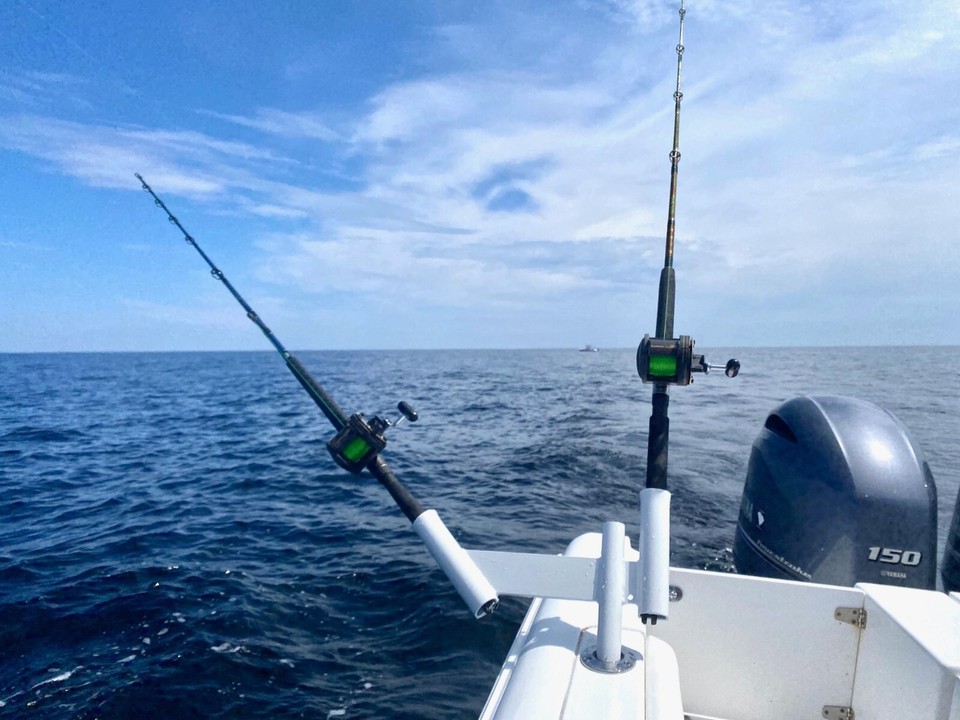 Dual Fishing Pole 2 Rod Spreader Outrigger Boat Trolling Dredge Teaser ...