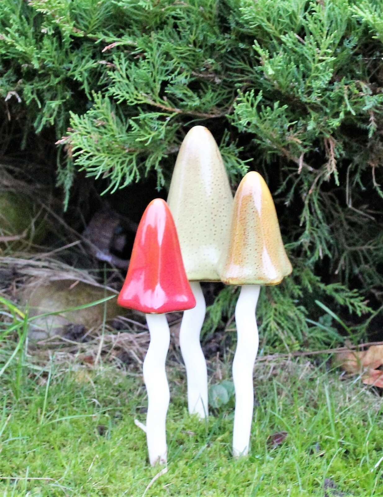 Garden Ornaments Ceramic Toadstools fairy garden Tinkling Mushrooms ...