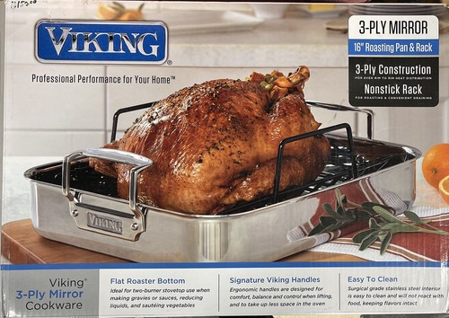 Viking 3-Ply Mirror 16 Inch Roasting Pan & Rack 2PC Set | eBay