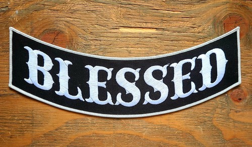 BLESSED BIKER ROCKER PATCH 12"X3 motorcycle jacket harley dyna low ...