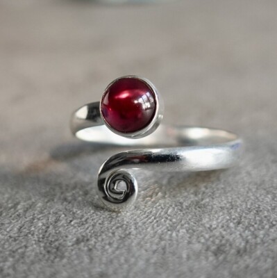 Adjustable Garnet Ring, 925 Sterling Silver Wrap Ring, Spiral Ring All ...