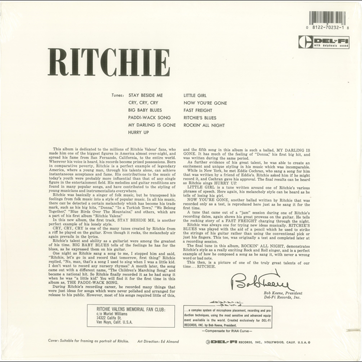 Ritchie Valens - Ritchie NEW SEALED 1987 Vinyl LP Rock & Roll RARE Del ...