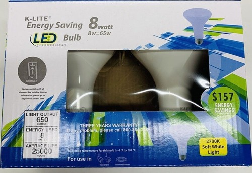 2- K-LITE LED Bulb Energy Saving 8W=65W Dimmable 2700K Household Bulbs ...