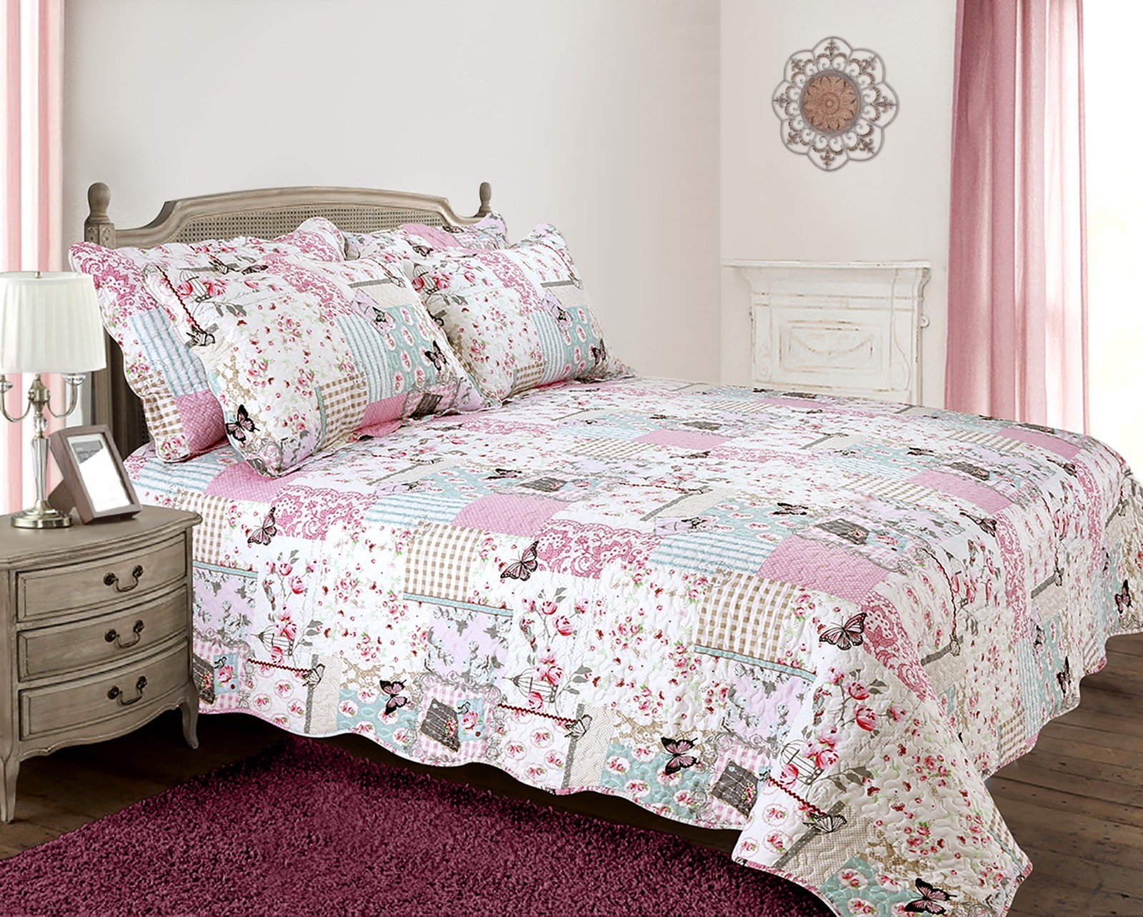 Luxurious Quilted Bedspread Throws Vintage Patchwork Scallop Edged ...