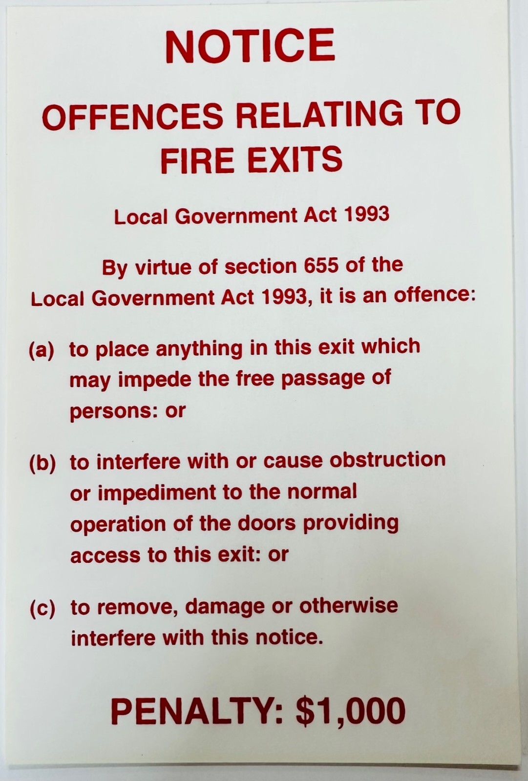 FIRE EXIT SIGN - NOTICE OFFENCES RELATING TO FIRE EXITS PENALTY - 150MM ...