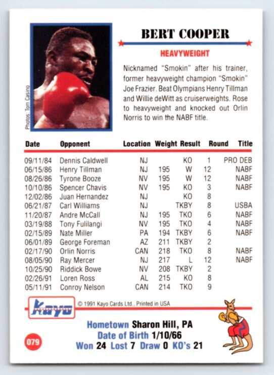 BERT COOPER HEAVYWEIGHT BOXER Kayo Boxing Trading Card 1991 B177 | eBay