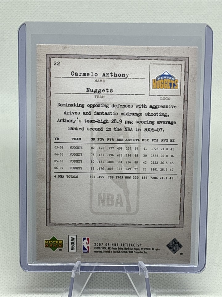 2007-08 Upper Deck Artifacts #22 Carmelo Anthony NBA FHOF NM+ | eBay