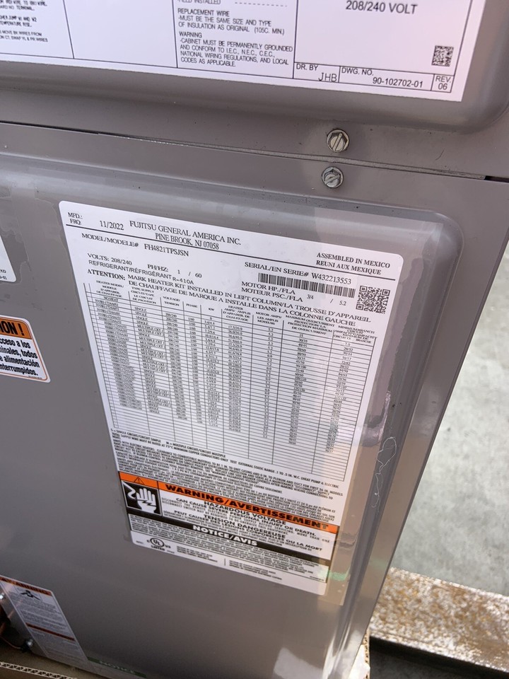 Fujitsu Standard Efficiency, FH4821TPSJSN 4 ton multi position Air ...