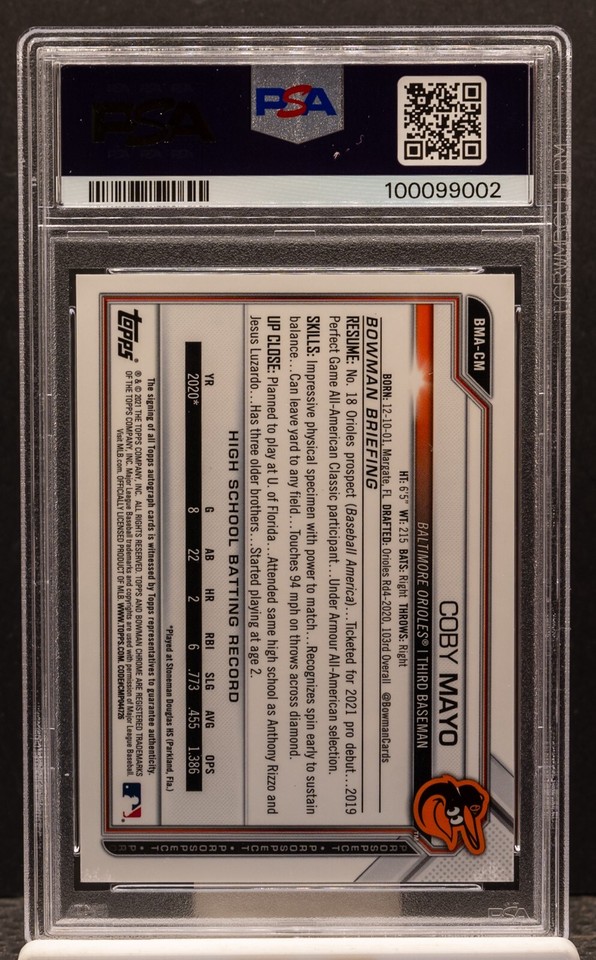 9002 COBY MAYO 2021 Bowman Chrome Mega Box Blue Refractor RC Auto /150 ...