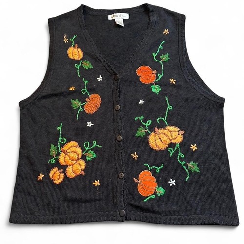Vintage knitted pumpkin fall cottage core sweater vest size large ...