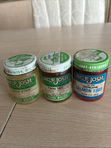 3 Vintage Uncle Josh Pork Rind Fishing Bait Glass In Bottle Lot of 3 ...