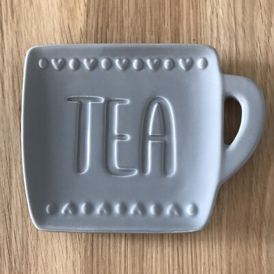 Grey Tea Bag Holder Spoon Rest Kitchen Teabag Tidy Tray Teacup Shape ...