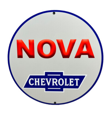 Chevy Nova Blue Bowtie Metal Sign (12" Diameter) | eBay