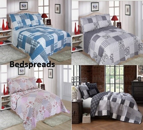 Amelia by Restmor Double quilted bedspread, grey patchwork design, easy ...
