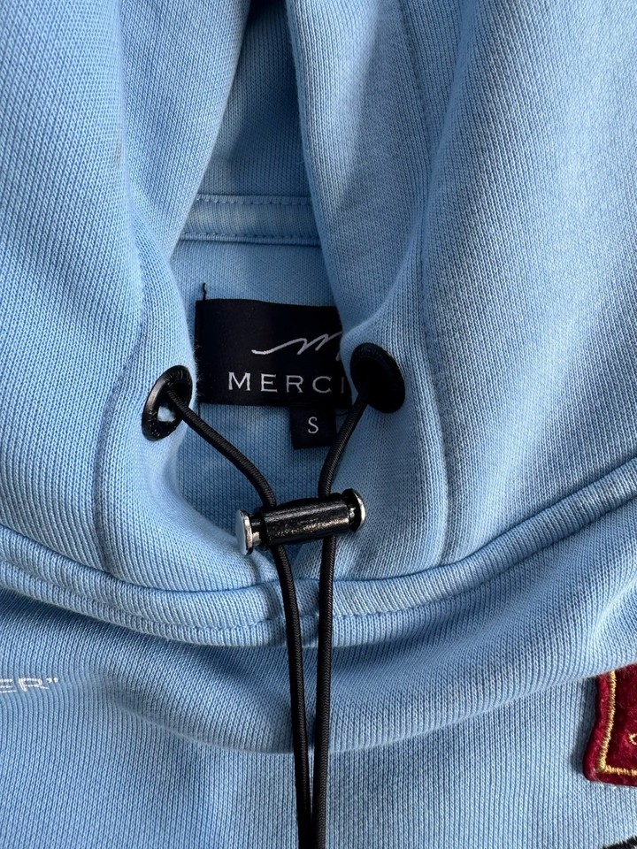 Mercier Blue Men’s Patch Hoodie Small | eBay UK