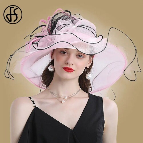 FS Wedding Bride Wide Brim Fascinators Fedora Hats Women Ladies Organza ...