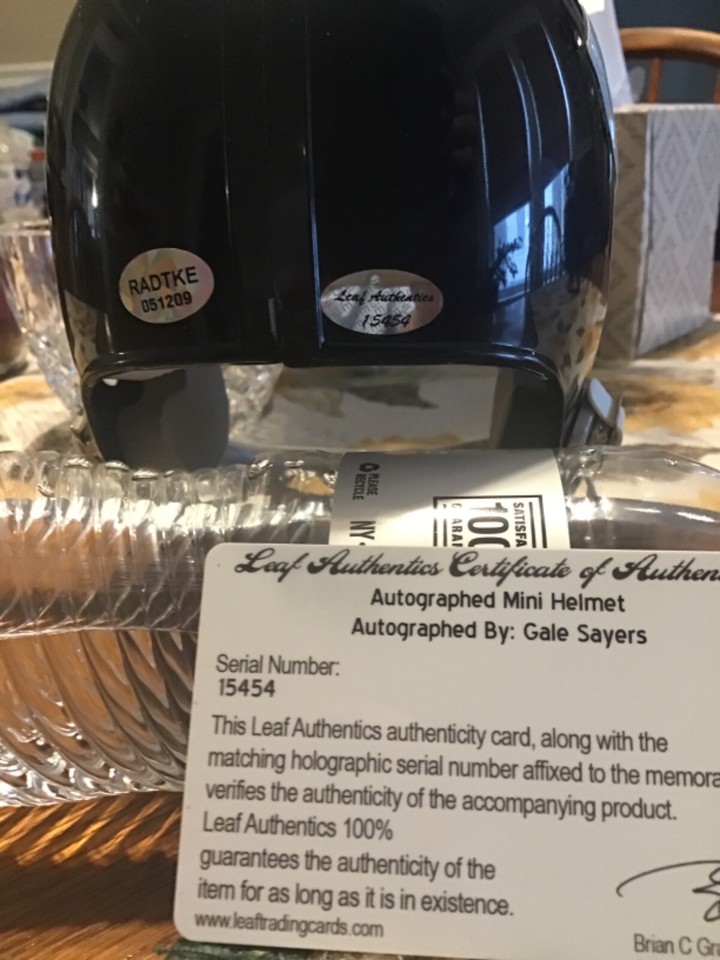 Gale Sayers autographed Mini Helmet inscribed HOF 77, Leaf Authentics ...
