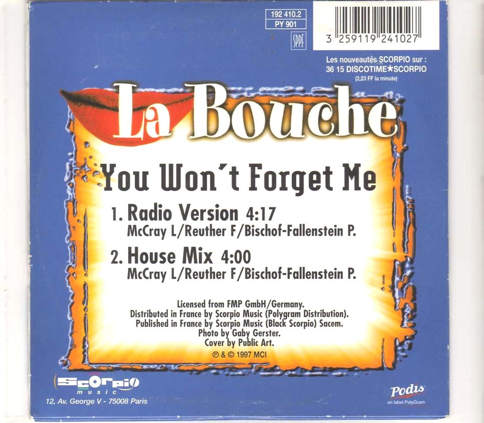 La Bouche - You Won't Forget Me - CDS - 1997 - Eurodance 2TR cardsleeve ...