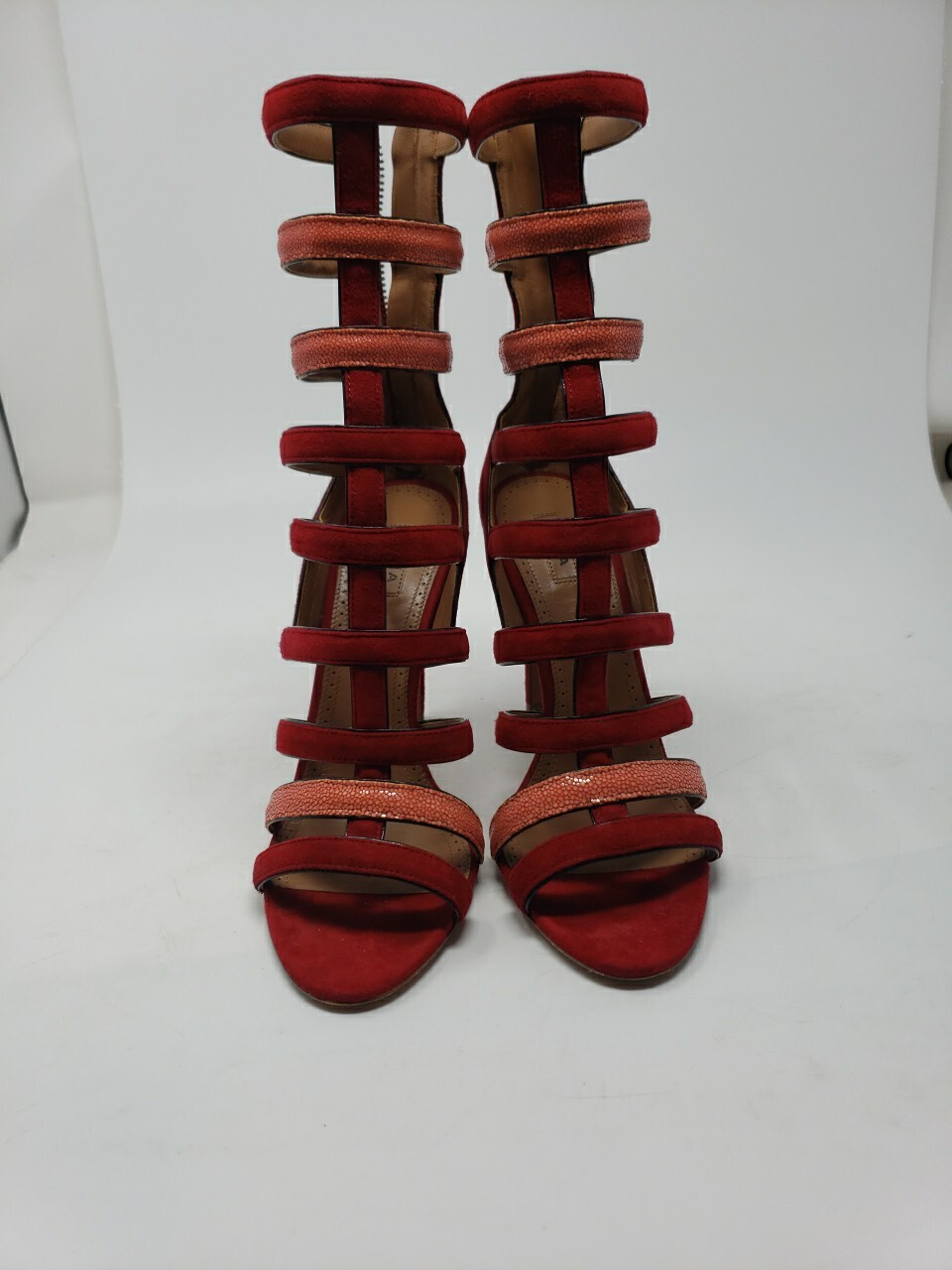 ALAIA Suede Red Caged Leather Laser Cut Stiletto Heel… - Gem