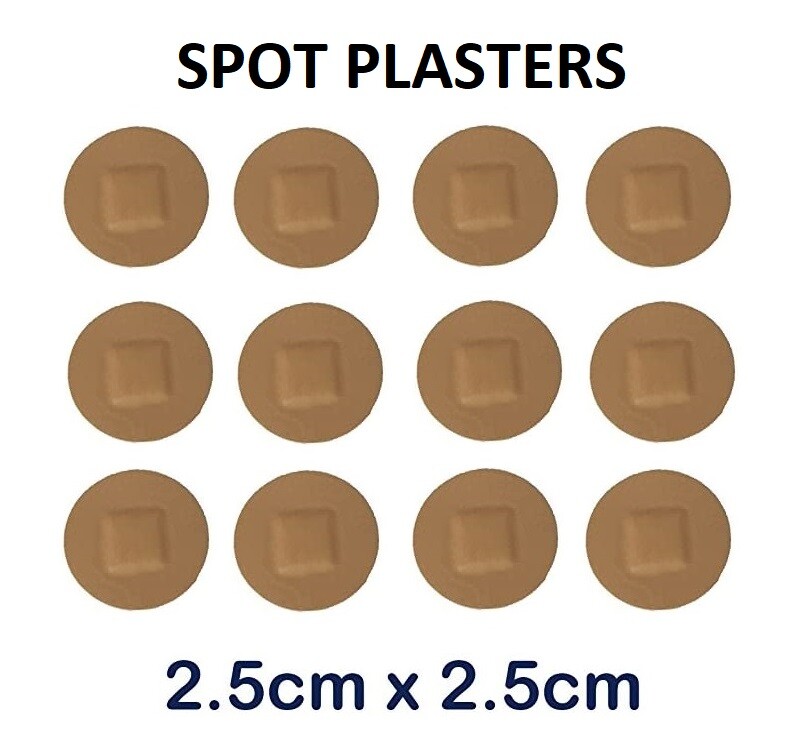 Spot Plasters - Waterproof - 2.5cm x 2.5cm - Sterile Round First Aid ...
