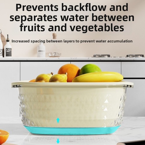 Two Tier Plastic Kitchen Colander Basket with Dust Cover for Fruit ...