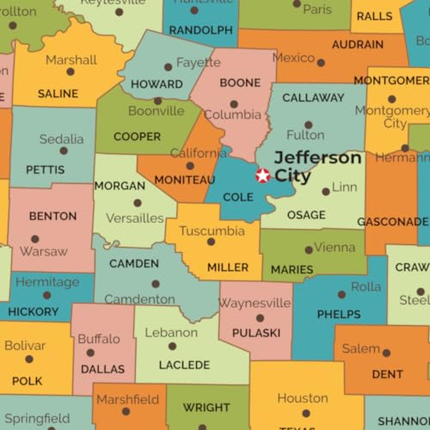 Missouri Counties Map - Poster - 27 x 30.5 inches - Front Lamination | eBay