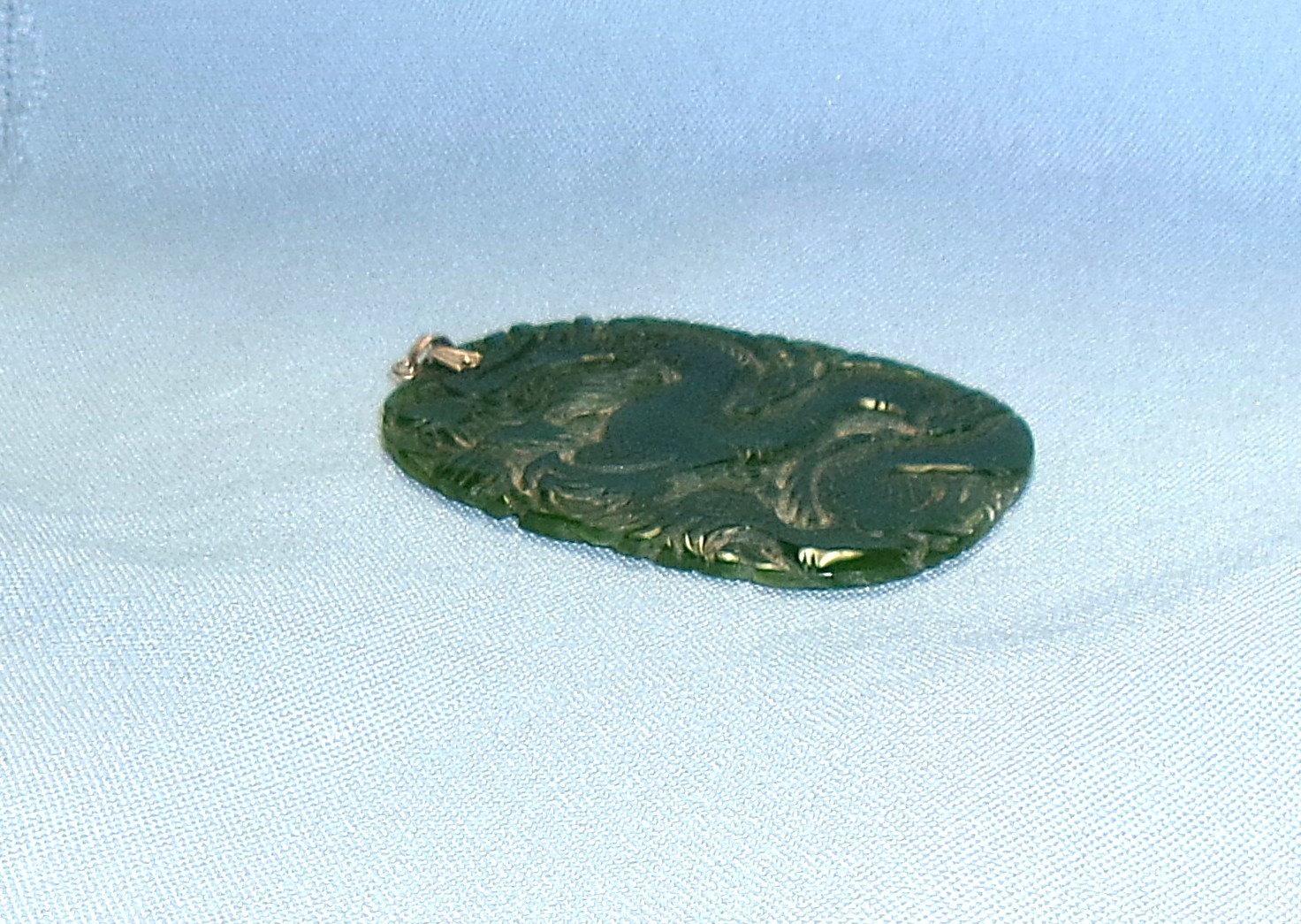 CARVED CHINESE DRAGON+PHOENIX JADE/NEPHRITE JADE PENDANT W/14K YELLOW ...