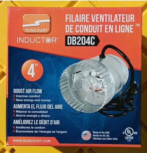 SUNCOURT Inductor 4 inch Corded In-Line Booster Duct Fan 65 - 80 CFM ...