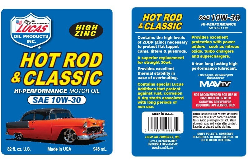Lucas Oil SAE 10W-30 Hot Rod & Classic Car Motor Oil High Zinc 5 Quarts ...