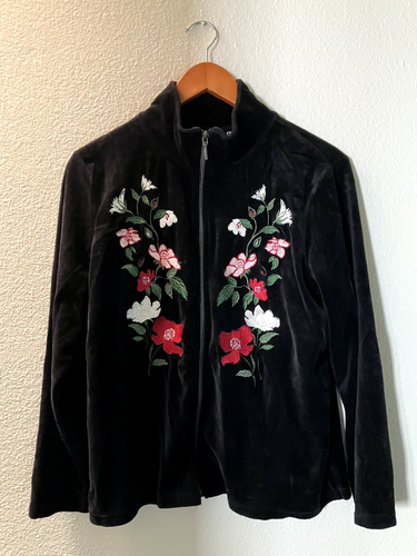 ONQUE CASUAL Black Velour Floral Full Zip Jacket size PXL | eBay