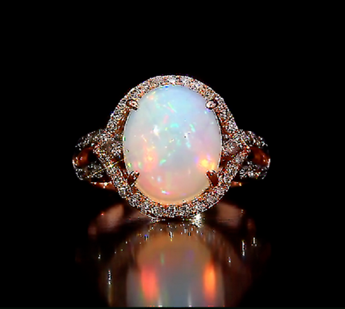 3 Ct Oval Cut Lab Created Fire Opal Halo Engagement Ring 14k Rose Gold ...