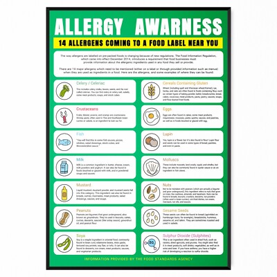 Food Allergy Labels Warning Sign Poster Food Allergen Print - A5 A4 A3 ...