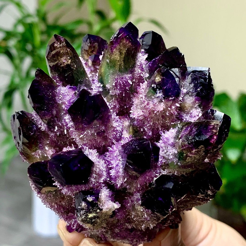 364G Newly discovered purple phantom crystal quartz cluster mineral ...