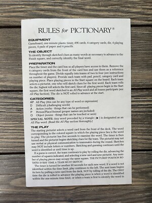 Vintage 1993 Pictionary Replacement Piece Part Directions | eBay