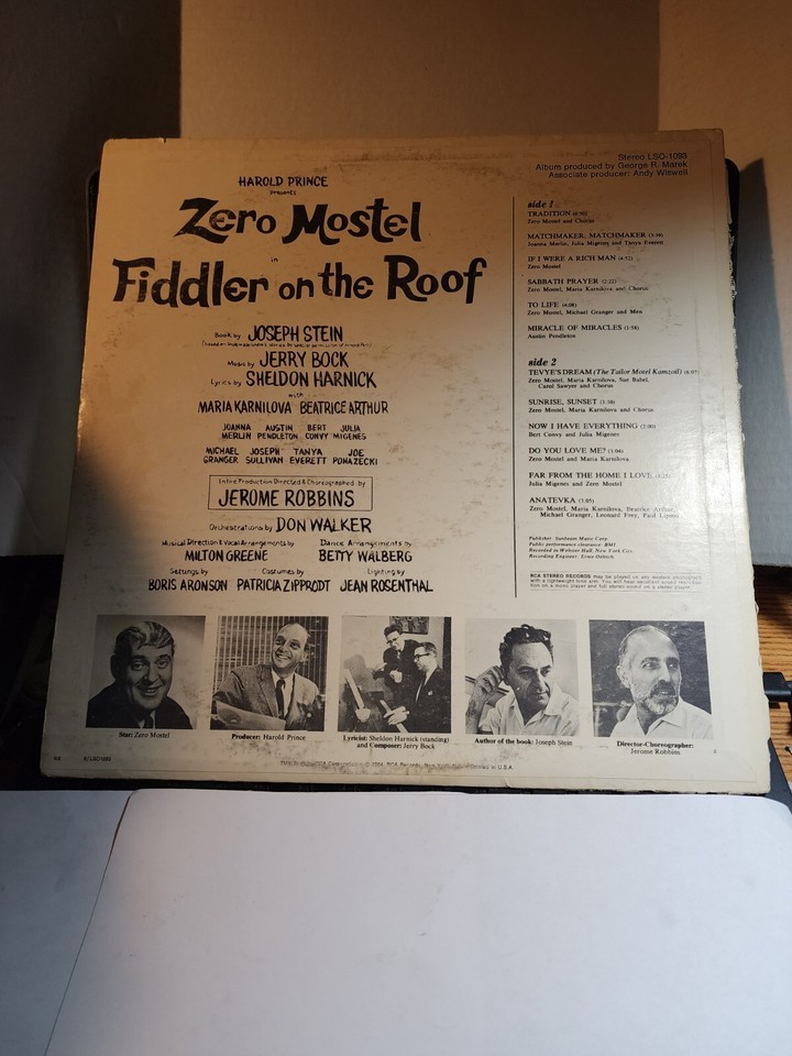 Zero Mostel In Fiddler On The Roof - Vinyl LP Record 33- LSO-1093 VG ...