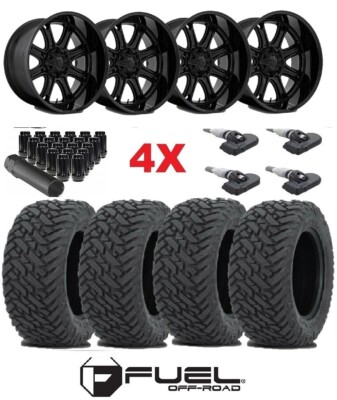 FUEL DARKSTAR BLACKOUT WHEELS RIMS 33 12.50 20 TIRES MT F-150 GRIPPER ...