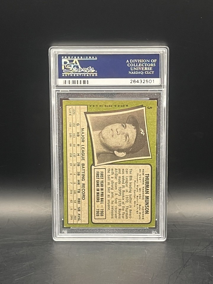 1971 Topps Baseball Card #5 Thurman Munson Yankees All-Star Rookie PSA ...