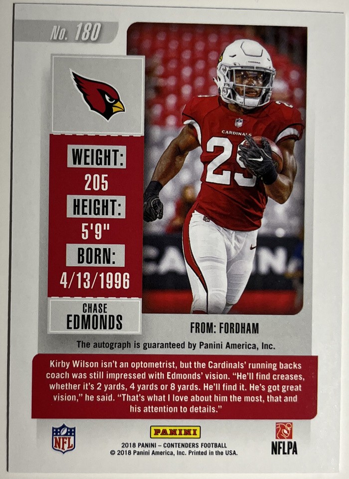 2018 Panini Contenders Chase Edmonds Rookie Ticket Auto Autograph | eBay