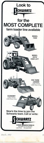 1972 small Dealer Print Ad of Schwartz Tractor Loader Model 1500 2070 ...