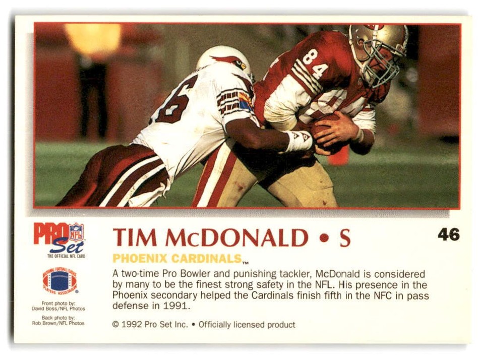 Tim McDonald 1992 Pro Set Power FOOTBALL #46 Phoenix Cardinals | eBay
