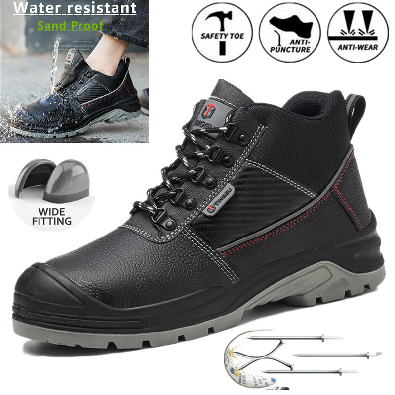 Men's Extra Wide Work Boots Anti-smash Steel Toe Sneakers Non-slip ...