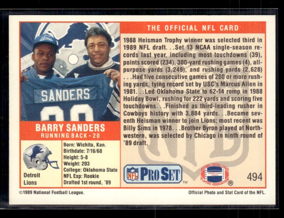 1989 Pro Set #494 Barry Sanders Rookie RC | eBay