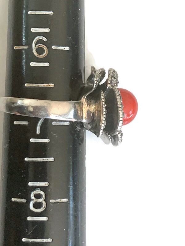Vintage Sterling Silver Rose Ring With Red Coral Center & Marcasite ...